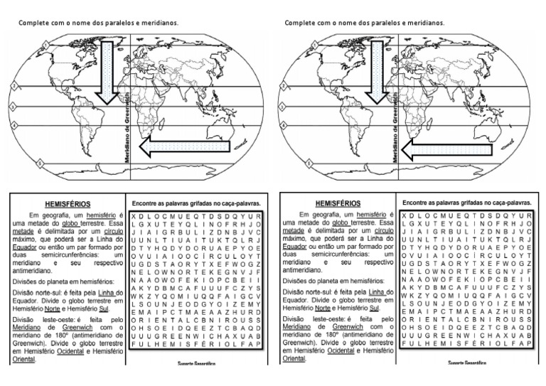 1º Trimestre 6º Ano Atividades Sobre Paralelos E Meridianos Pdf