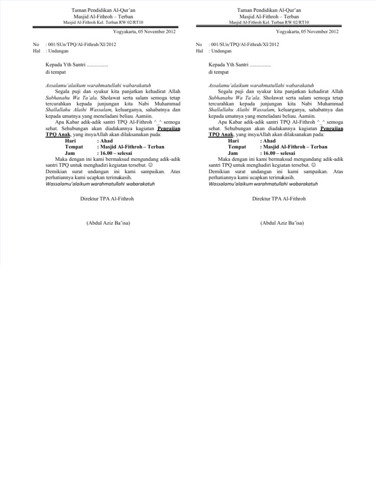 Dokumen - Tips Contoh Undangan Tpa TPQ | PDF