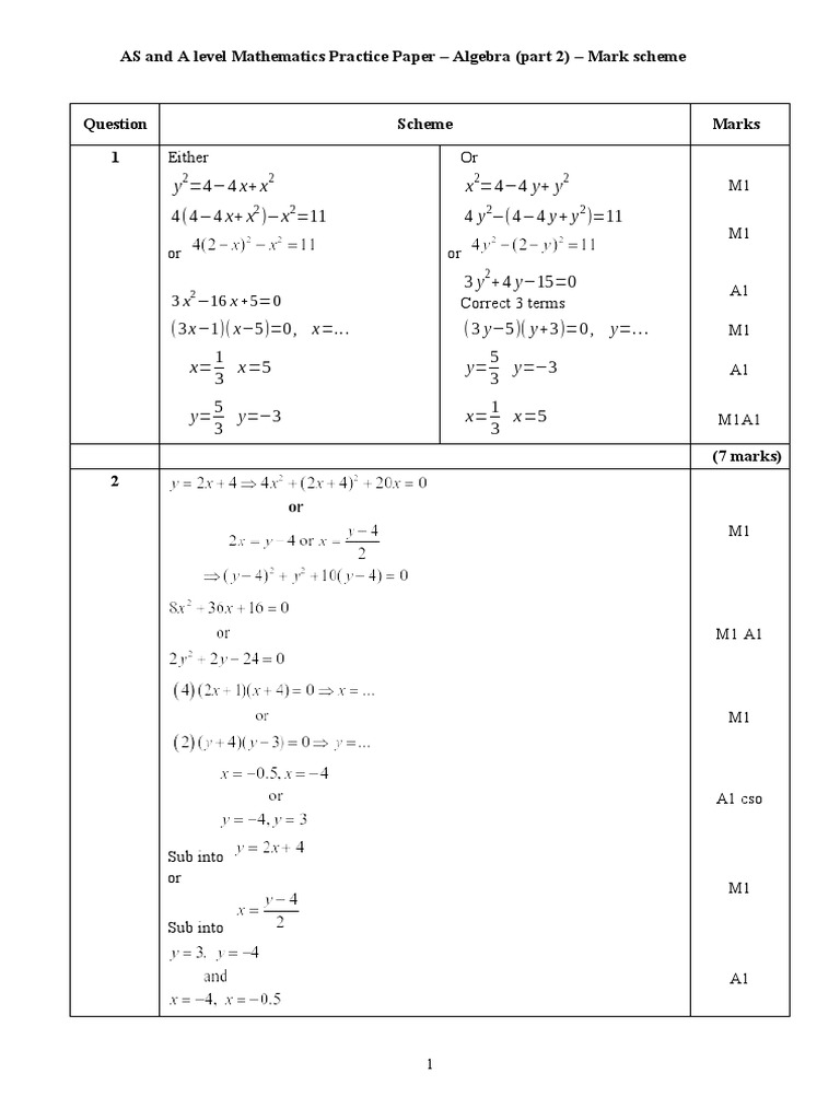AS Mathematics - Practice Paper - Algebra (Part 2) MS | PDF | Quadratic ...