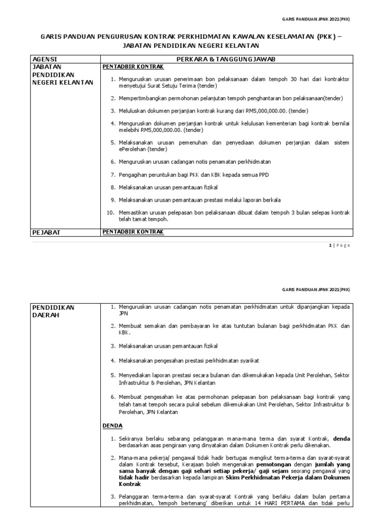 Garis Panduan Pengurusan Kontrak Perkhidmatan Kawalan Keselamatan | PDF