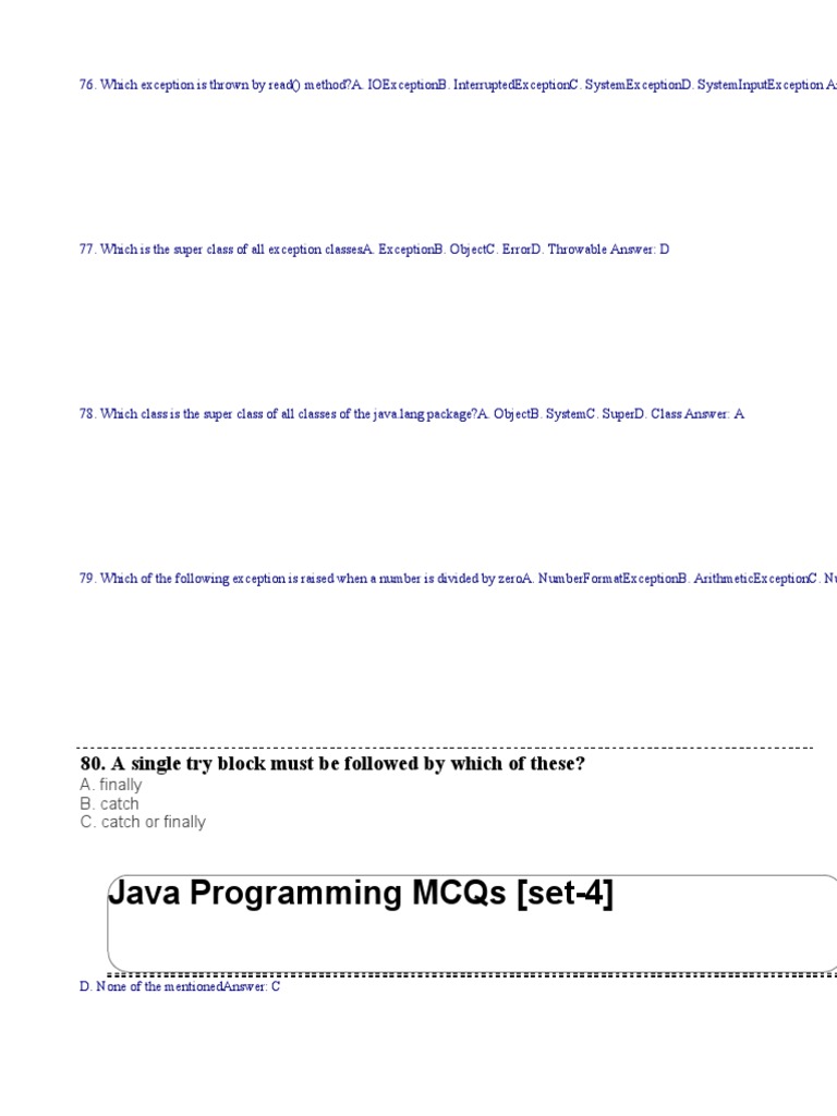Java Programming Solved MCQs (Set-4) | PDF | Information Technology | Software Development