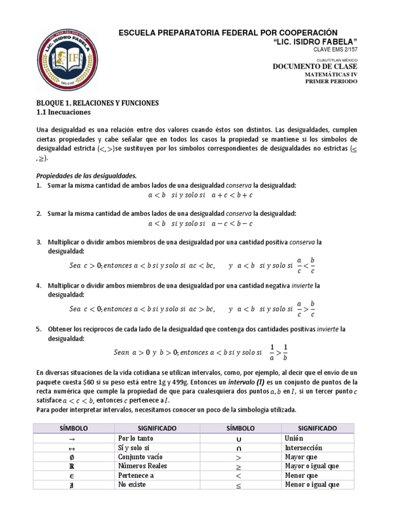 4 T1 Inecuaciones | PDF | Desigualdad (Matemáticas) | Intervalo (Matemáticas)