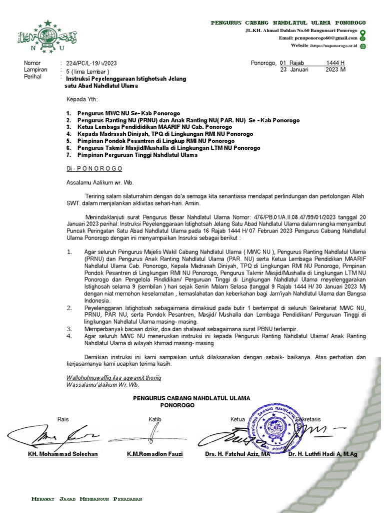 Surat Intruksi PBNU | PDF