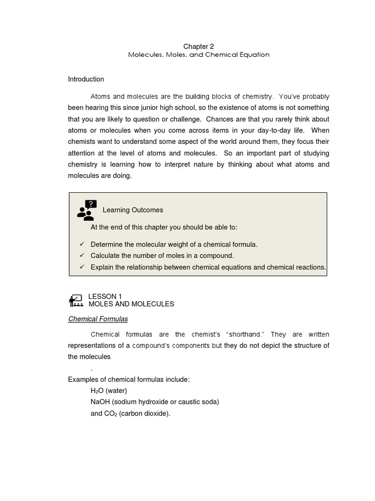 Chapter 2 Molecules, Moles and Chemical Equation | PDF | Mole (Unit) | Molecules