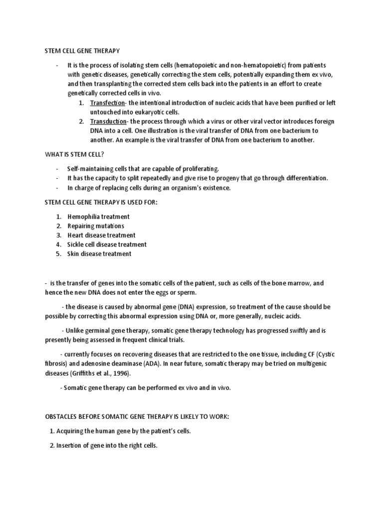 Stem Cell Gene Therapy | PDF | Gene Therapy | Stem Cell