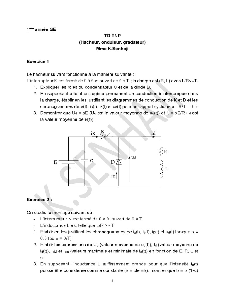 TD 1ère Hacheur Onduleur Gradateur | Download Free PDF | Composants électriques | Électronique ...