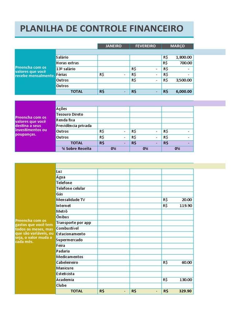 Planilha de Controle Financeiro Pessoal Excelente | PDF | Economias