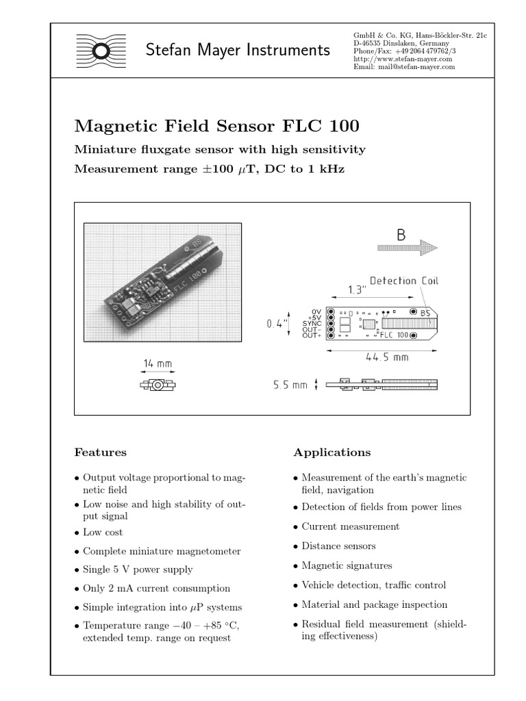 Miniature Magnetic Field Sensor FLC 100: Technical Specifications and ...