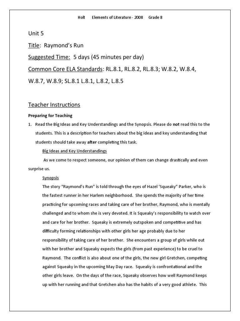 Raymond's Run. Lesson - Anthology | PDF | Narration | Fallacy Raymond's Run. Lesson - Anthology | PDF | Narration | Fallacy