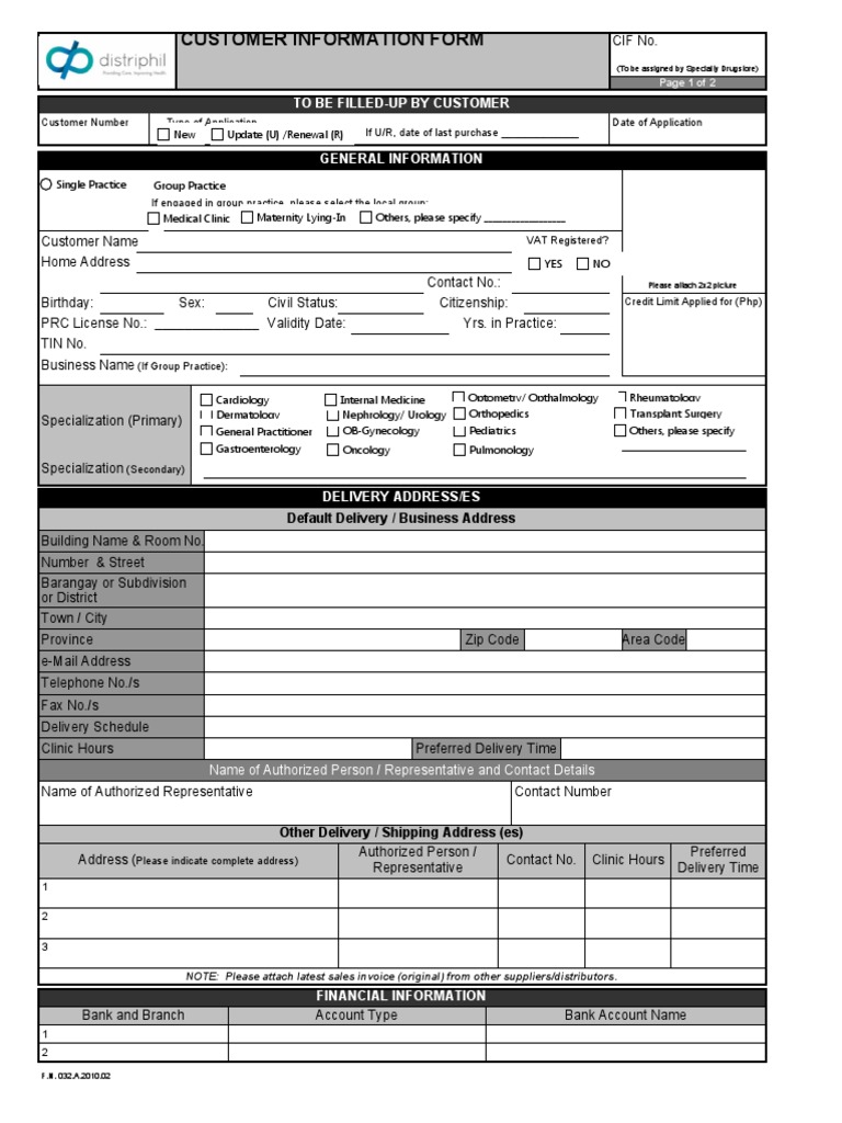Customer Information Form: Insights into a Healthcare Provider's ...