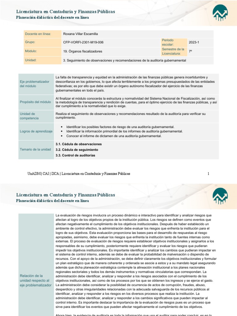 LCFP M19 U3 Planeacion Didactica | PDF | Auditoría | Evaluación