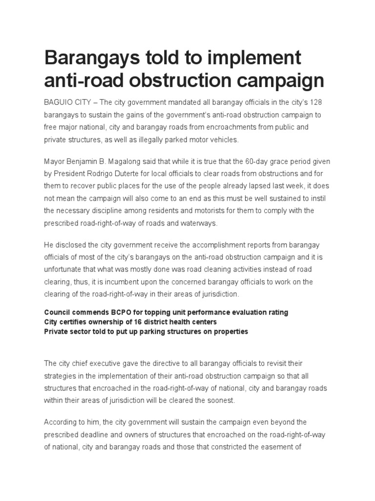 Baguio's Anti-Road Obstruction Campaign | PDF | Government | Justice