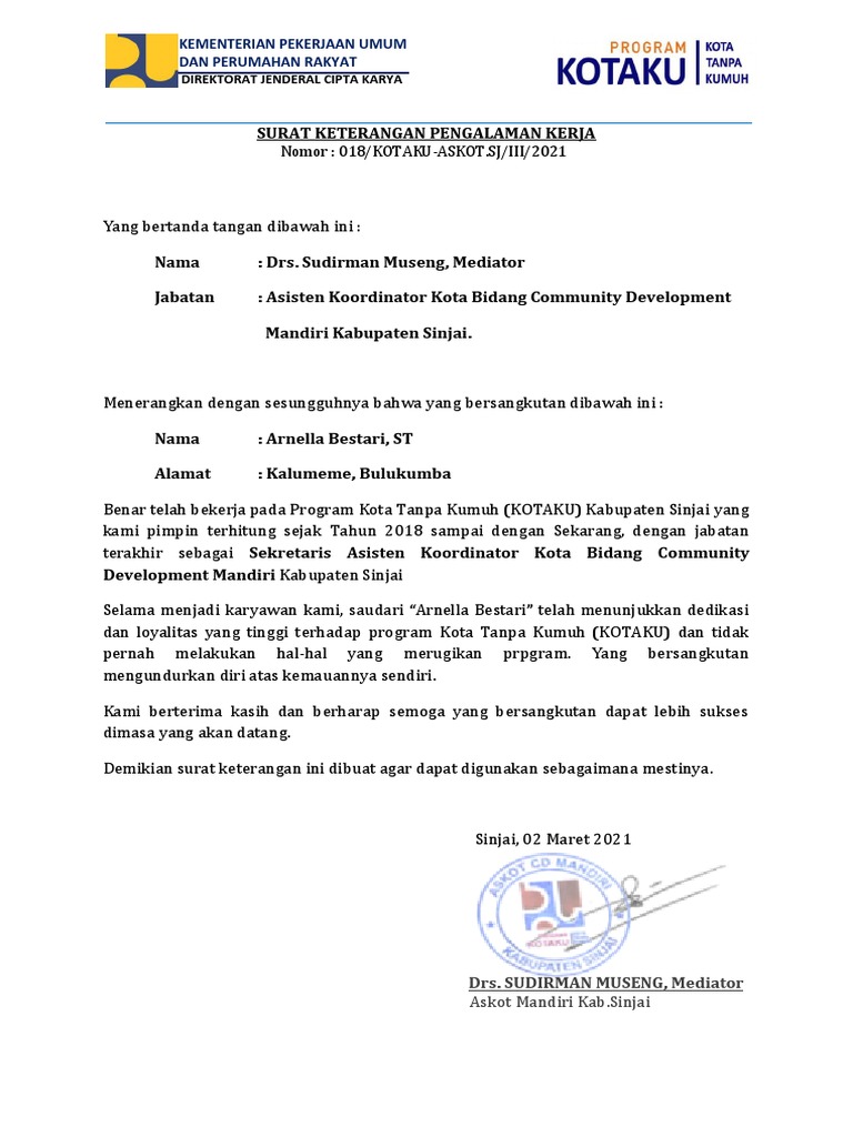 Surat Keterangan Pengalaman Kerja | PDF