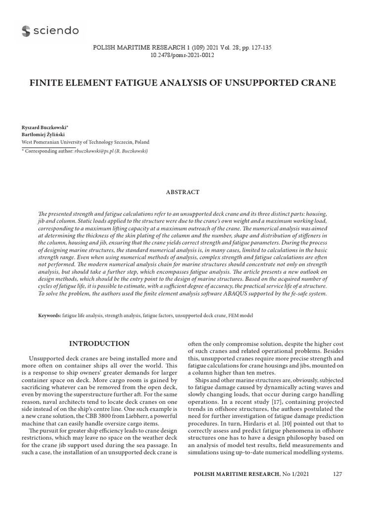 Finite Element Fatigue Analysis of Unsupported Cra | PDF | Fatigue ... Finite Element Fatigue Analysis of Unsupported Cra | PDF | Fatigue ...