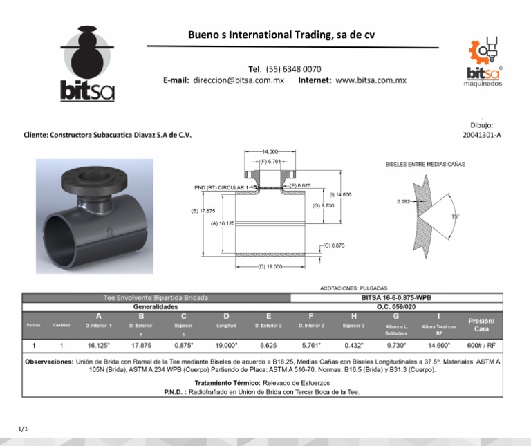 Hoja Técnica Bitsa Tee Envolvente Bipartida Bridada 1 | PDF