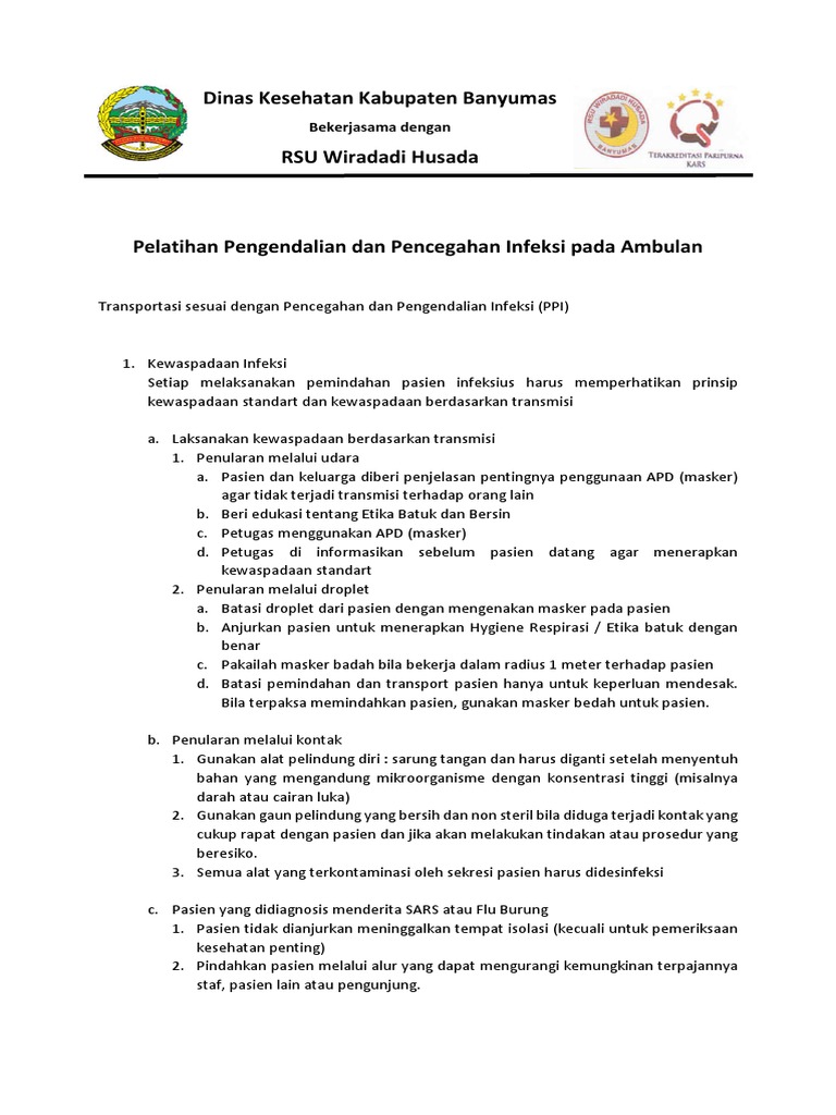 Pelatihan Pengendalian Dan Pencegahan Infeksi (PPI) Pada Ambulance | PDF