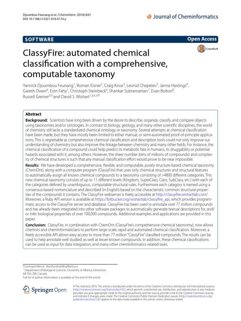 Classyfire: Automated Chemical Classification With A Comprehensive ...