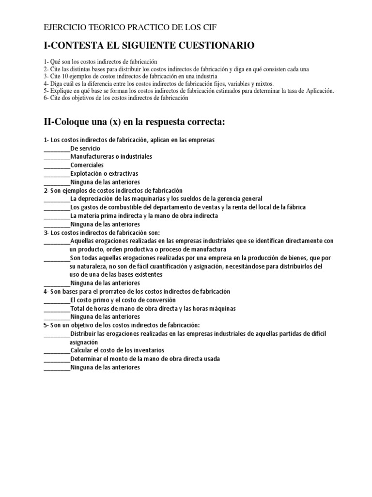 Ejercicio Teorico Practico de Los Cif | PDF | Costo | Procesos de negocio