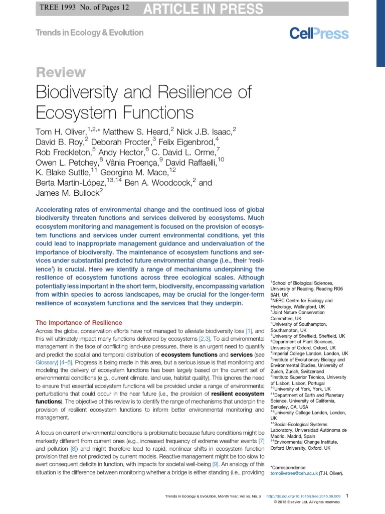 J Tree 2015 08 009 | PDF | Ecological Resilience | Ecosystem