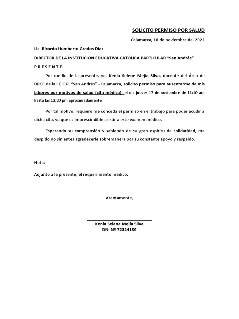 Solicitud de permiso por motivos de salud | PDF