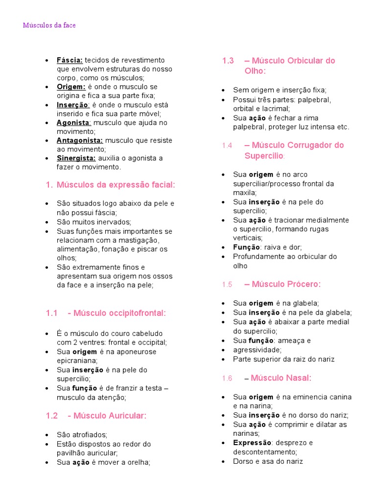 Musculos Da Face | PDF | Rosto | Tecido macio