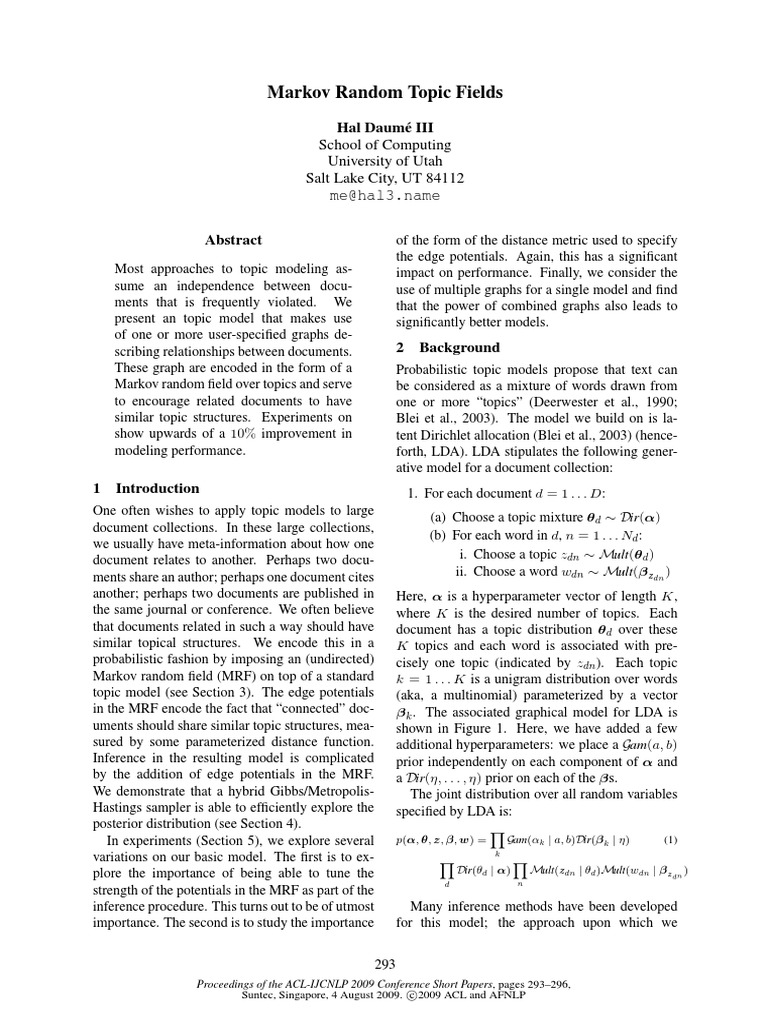 Modeling Relationships Between Documents Using Graph-Based Topic Models | PDF | Applied ...