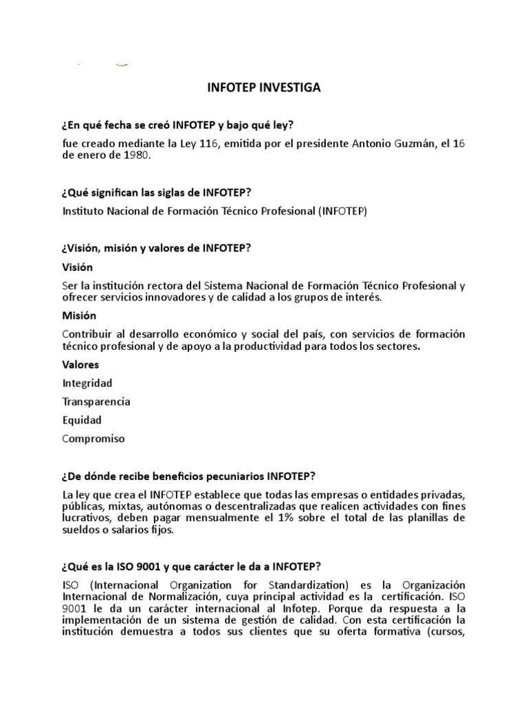 Tarea Infotep Investiga | PDF