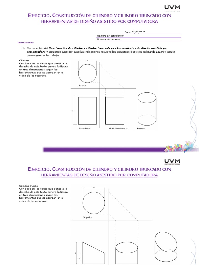 U2 - Ejercicios - Construccion de Cilindro y Cilindro Truncado | PDF