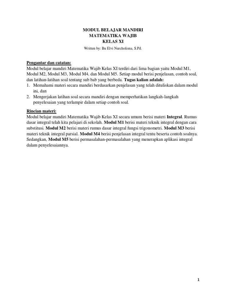 Modul M1 - Integral Substitusi | PDF