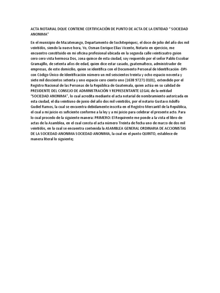 Actas Notariales Ejemplos | PDF