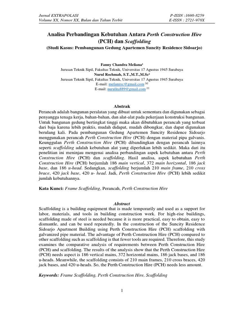 Perhitungan Perbandingan PCH Dan Scaffolding Biasa | PDF