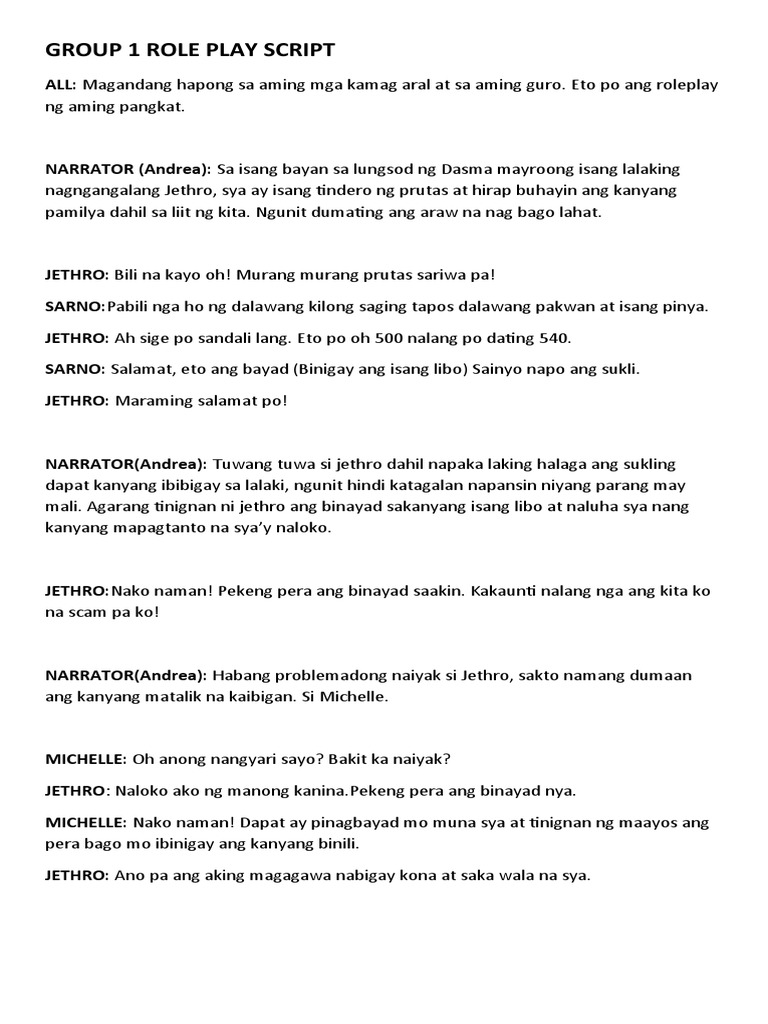 Group 1 Role Play Script | PDF