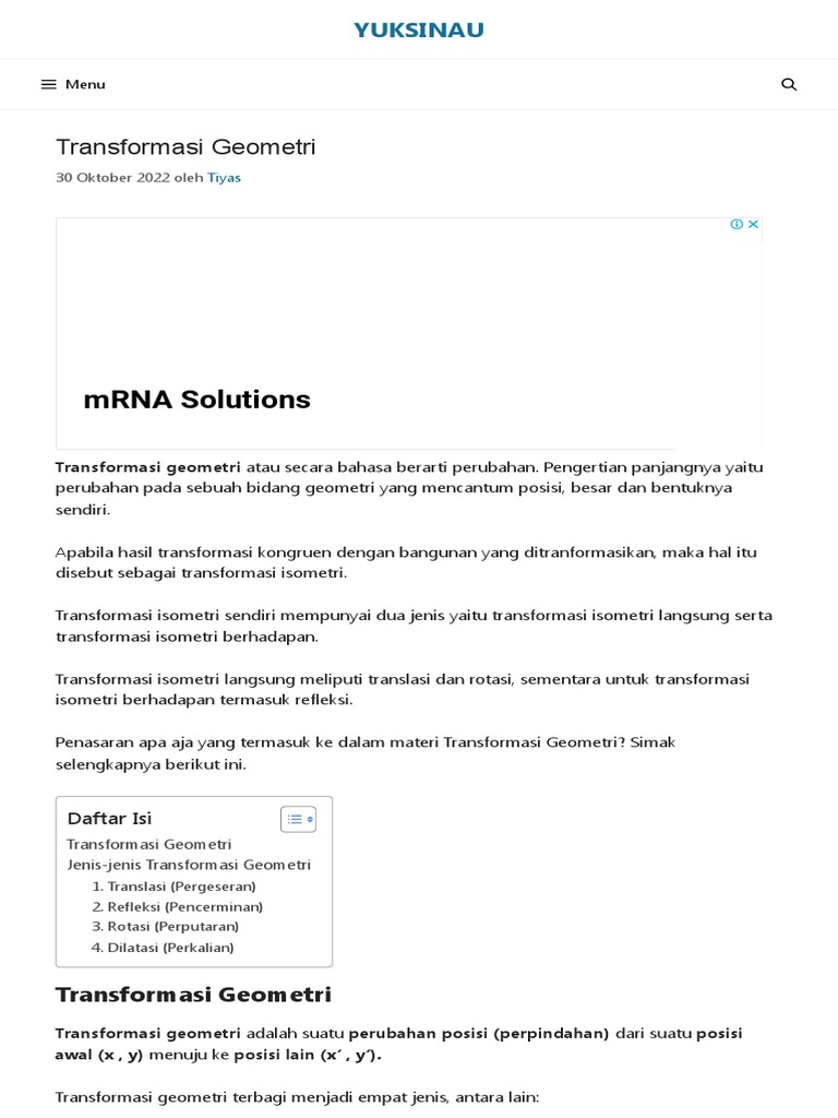 Transformasi Geometri - Translasi, Refleksi, Rotasi, Dilatasi | PDF