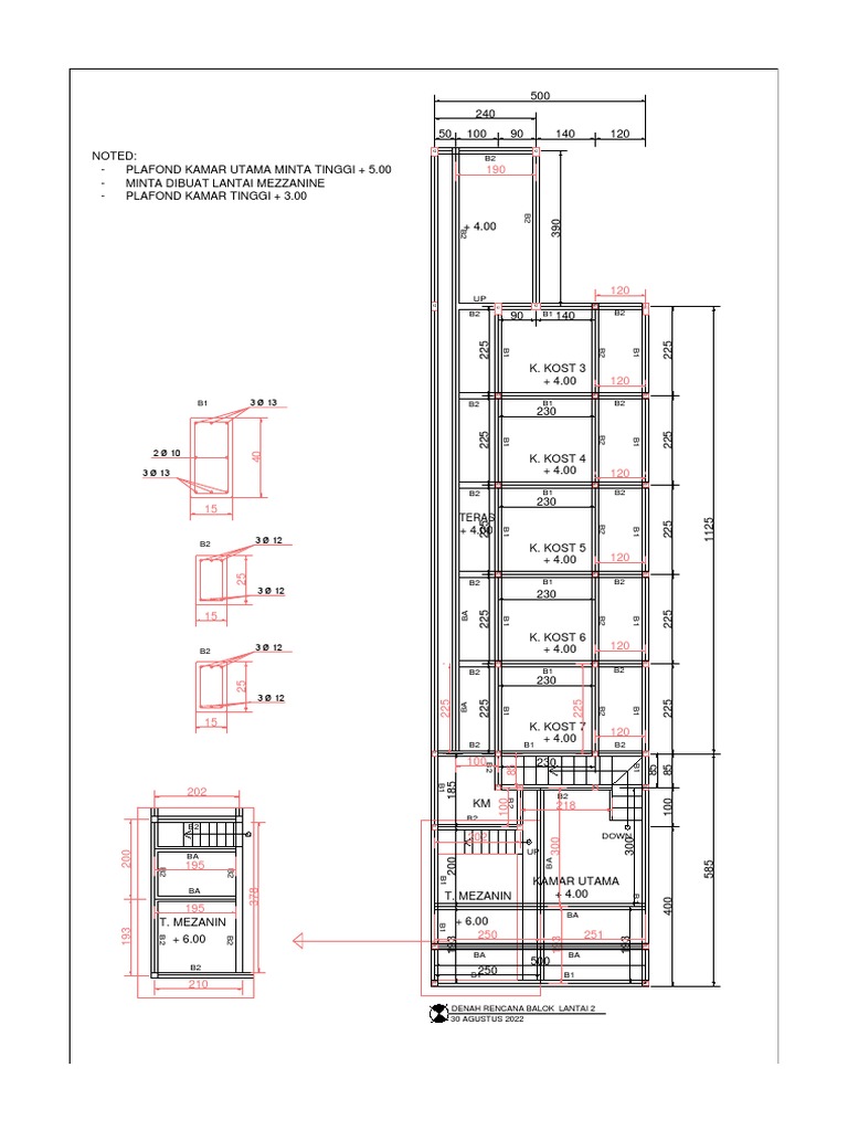 Teras: Denah Rencana Balok Lantai 2 30 AGUSTUS 2022 | PDF