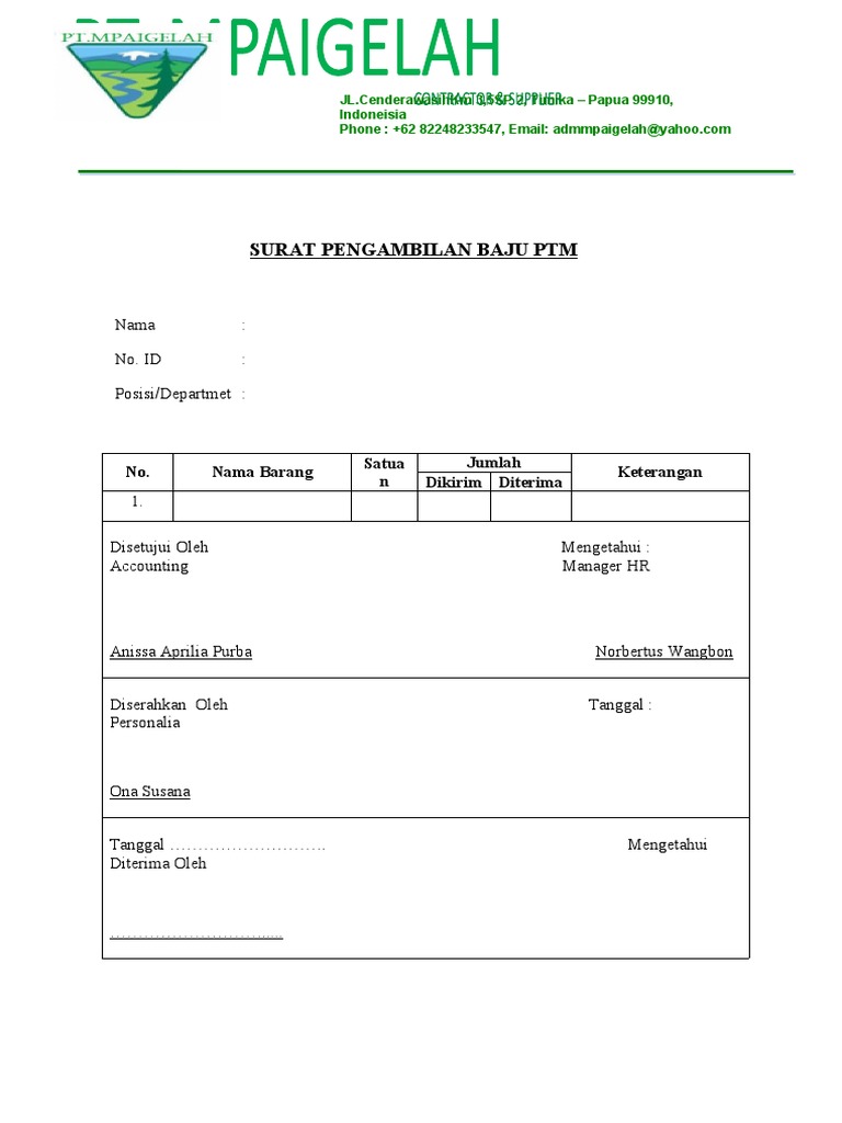 Form Pengambilan Baju-Seragam | PDF