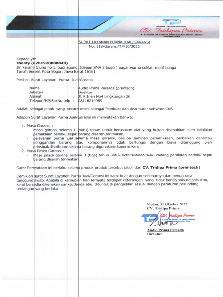 CV. Tridipa Prima | PDF