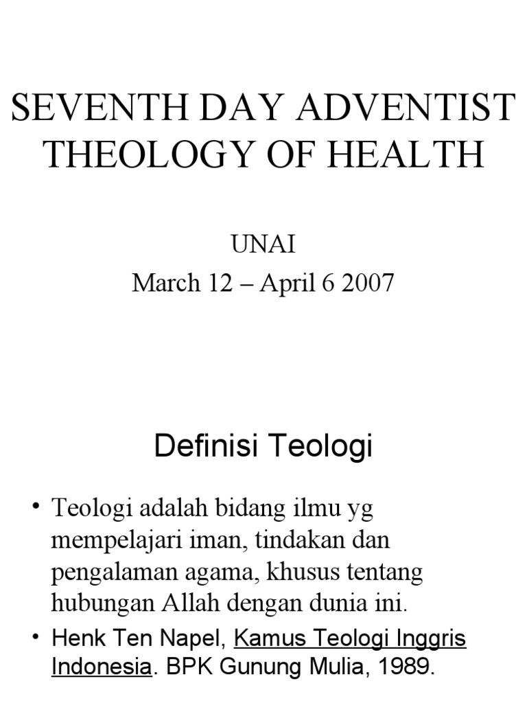 Seventh Day Adventist Health Theology | PDF | Christian Mission ...