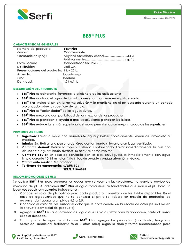 Ficha Técnica BB5 PLUS v11.2021 | PDF | Agua | Pesticida