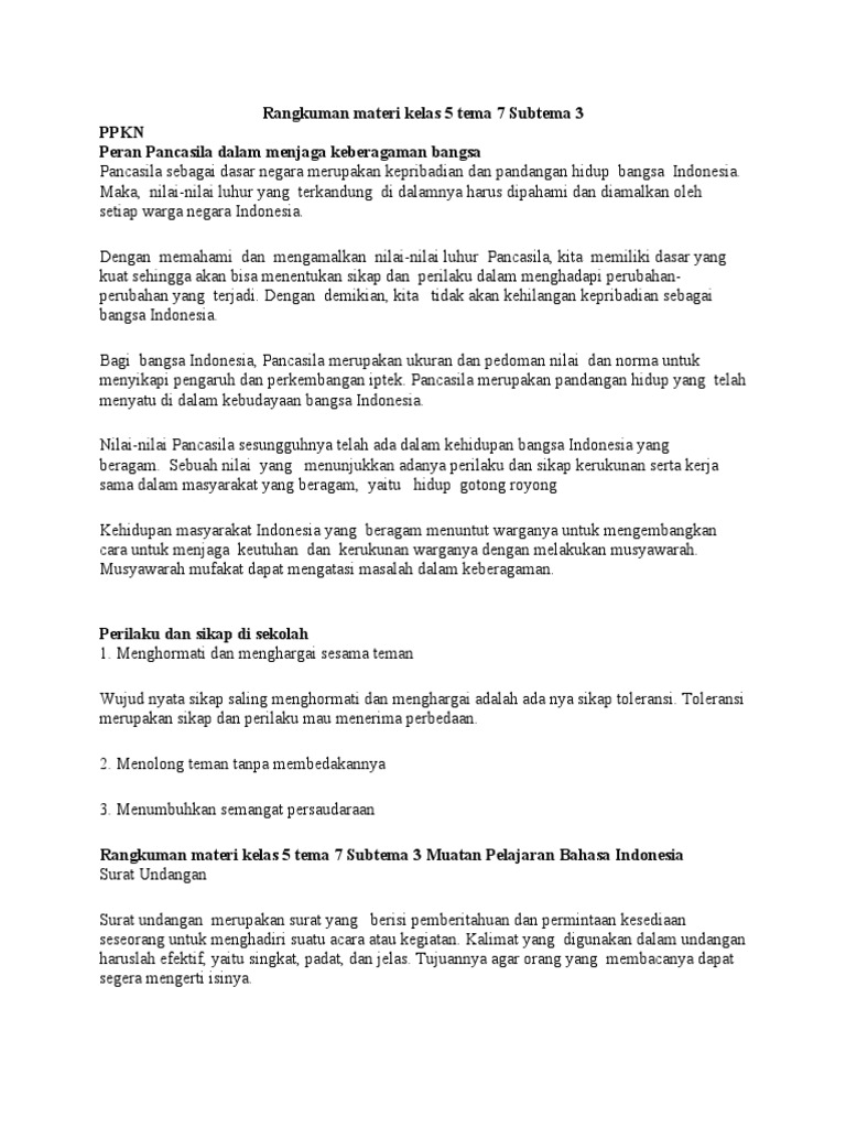 Rangkuman Materi Kelas 5A Tema 7 Subtema 3 | PDF