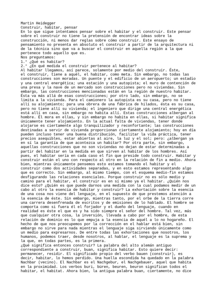 Construir Habitar Pensar-Heidegger Martin | PDF | Esencia | Espacio Construir Habitar Pensar-Heidegger Martin | PDF | Esencia | Espacio