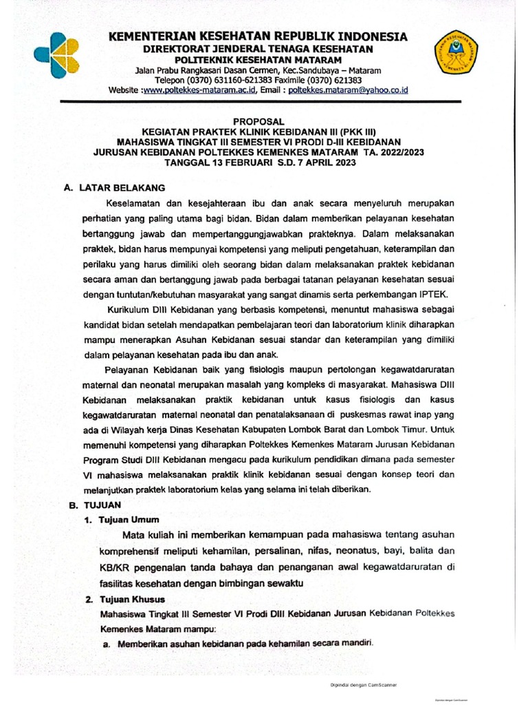 Proposal PKK 3 Prodi D3 Kebidanan | PDF