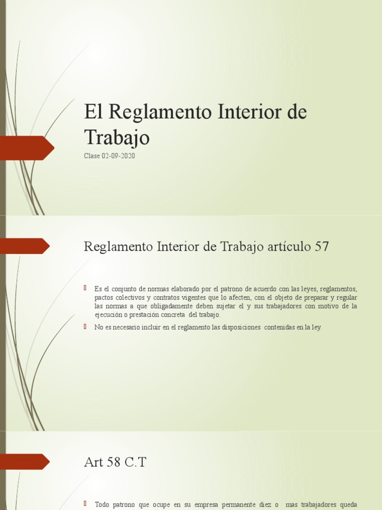 Diapositivas El Reglamento Interior de Trabajo y Obligaciones de Patrono y Trabajador | PDF ...