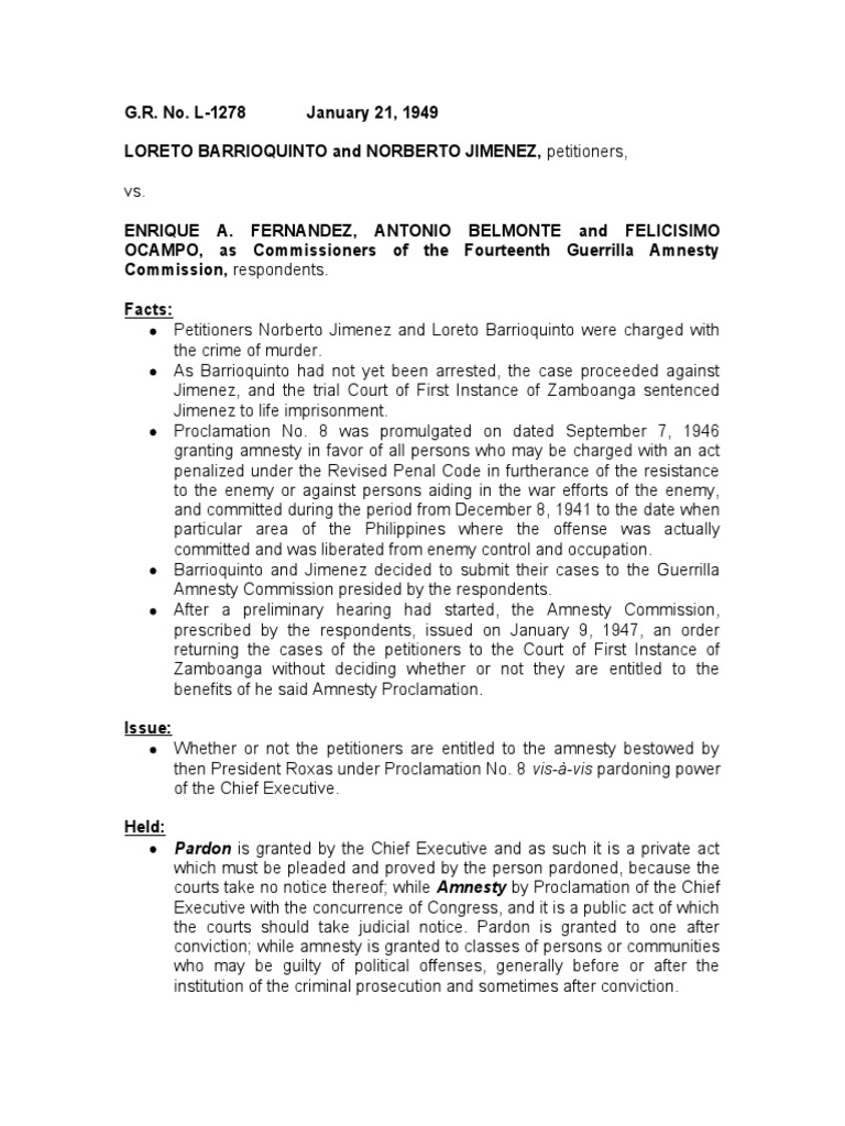 H33-Barrioquinto v. Fernandez | PDF | Amnesty | Pardon