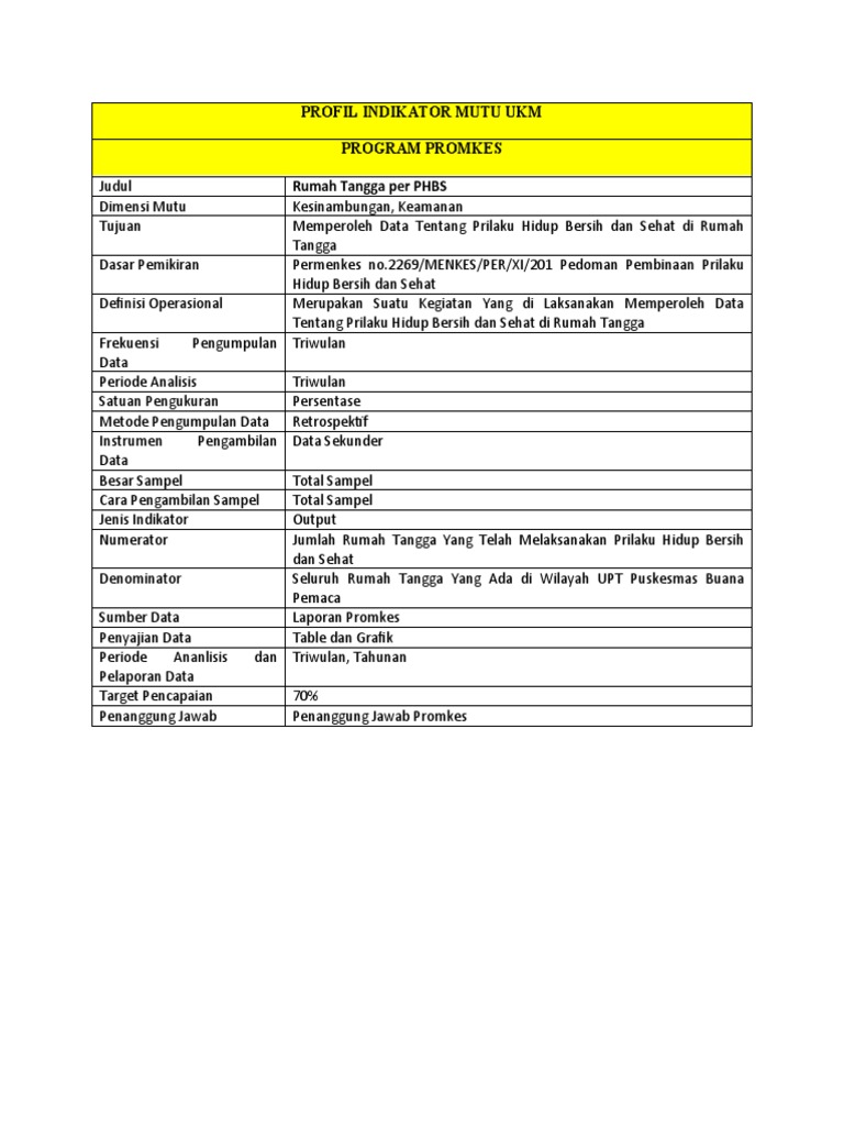 Profil Indikator Mutu Ukm | PDF