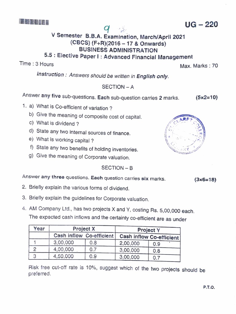 Bangalore University Previous Year Question Paper AFM 2020 | PDF ...