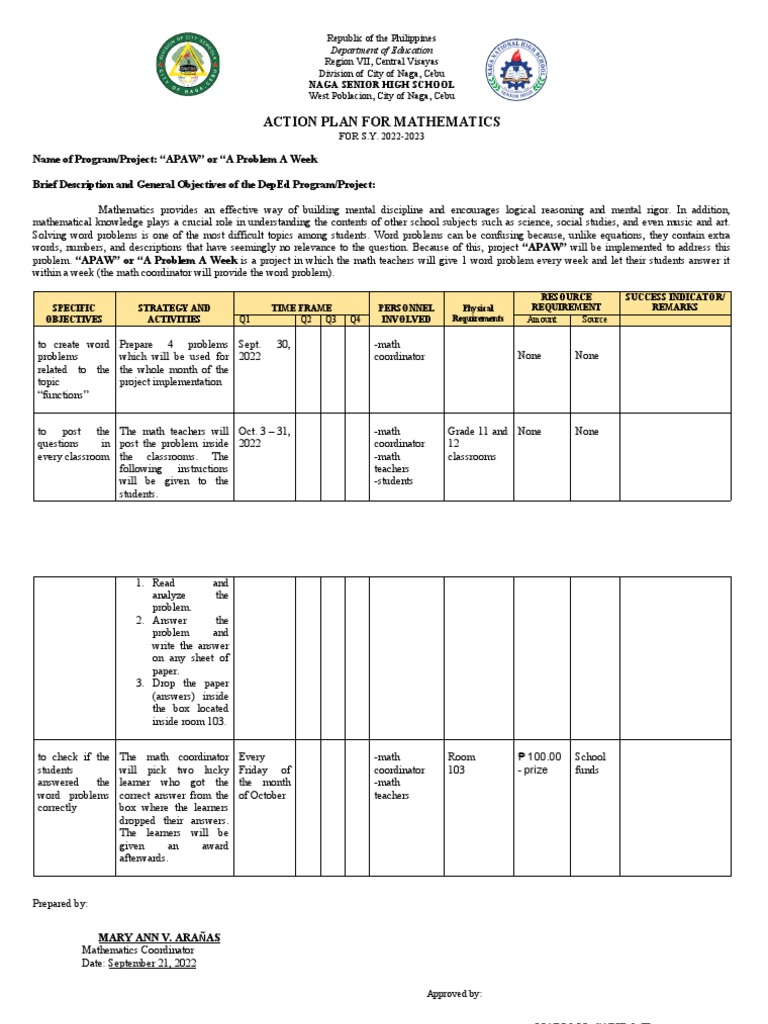 LIS ACTION PLAN 2022-2023-Template | PDF | Mathematics | Teachers