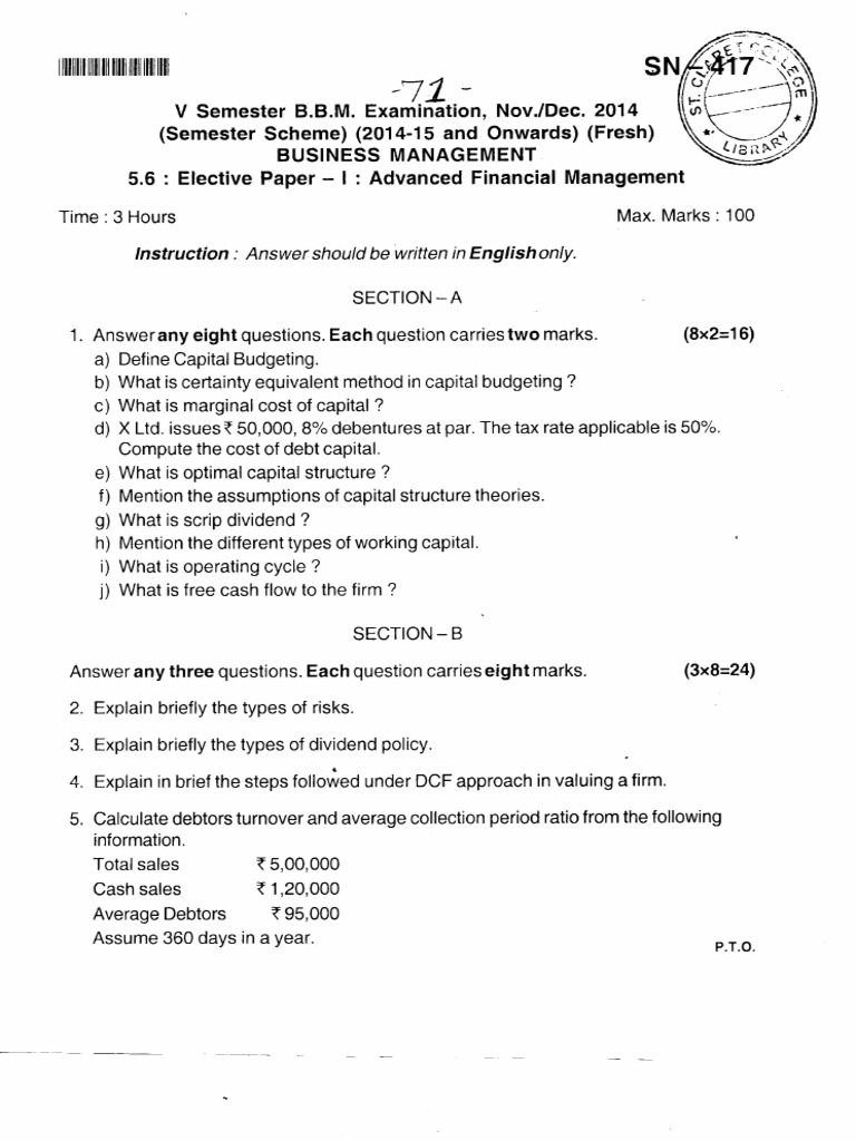 Bangalore University Previous Year Question Paper AFM 2014 | PDF