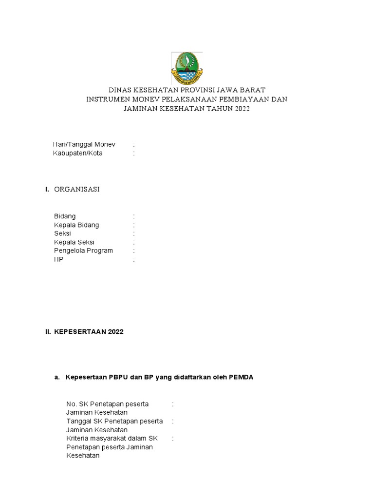 Instrumen Monev Pembiayaan Dan Jaminan 2022 | PDF