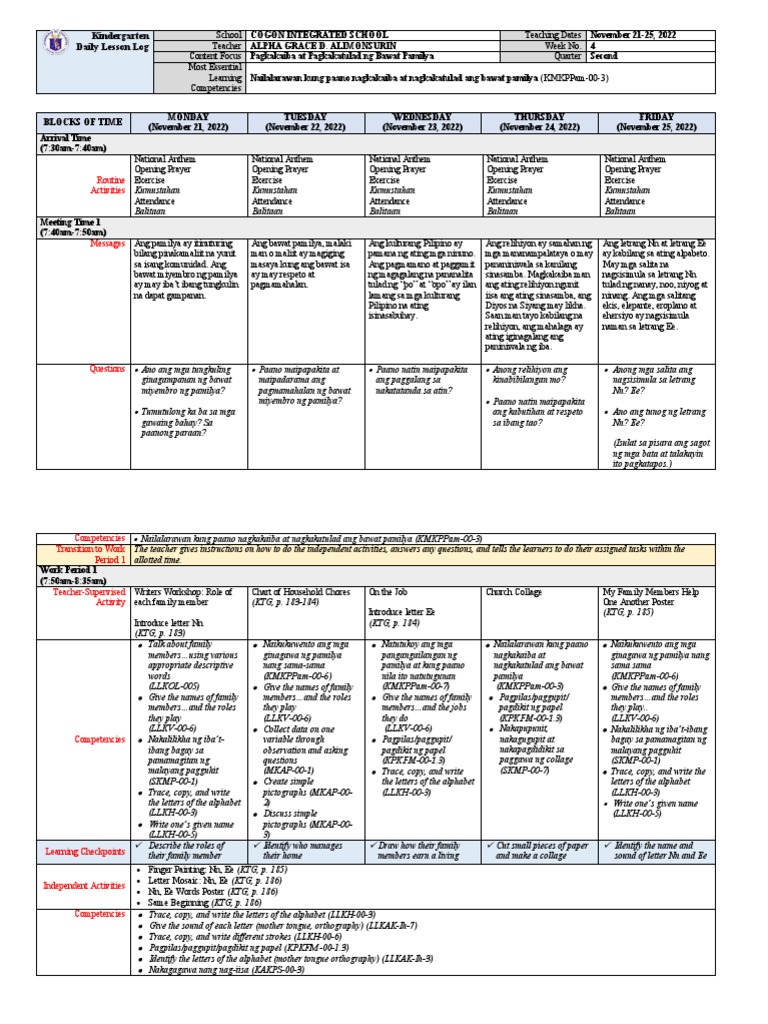 Kindergarten DLL MELC Q2 Week 3 Asf | PDF