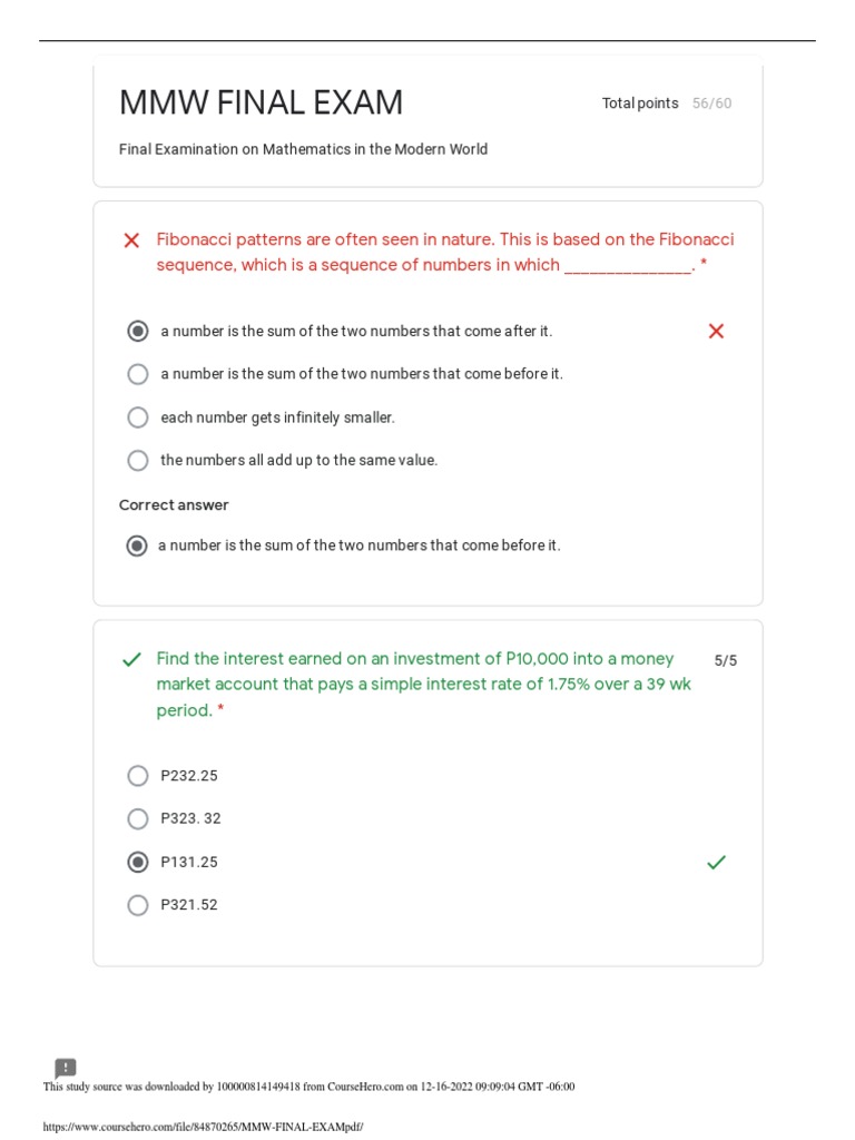 MMW Final Exam PDF | PDF | Area | Interest